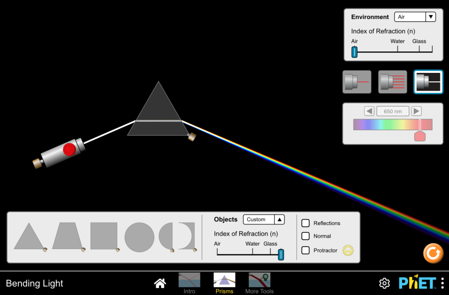 إنحناء مسار الضوء - Snell's Law, انكسار الضوء, Reflection - PhET فيت