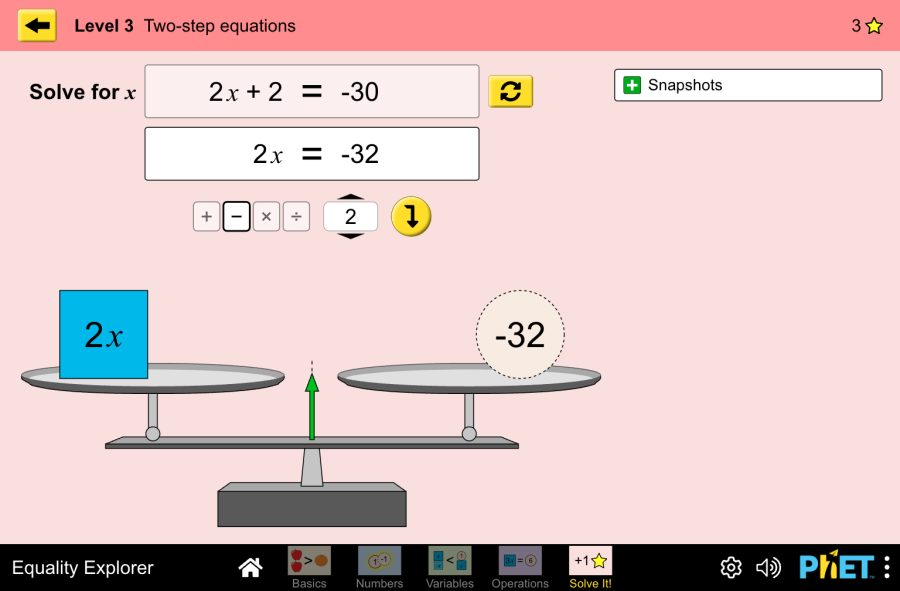 Průzkumník rovnosti - Solving Equations, Inequalities, Inverse Operations - PhET