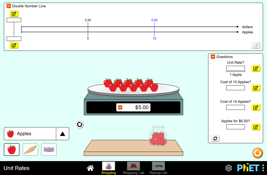 Unit Rates Ratios Proportional Reasoning Double Number Line Phet Interactive Simulations