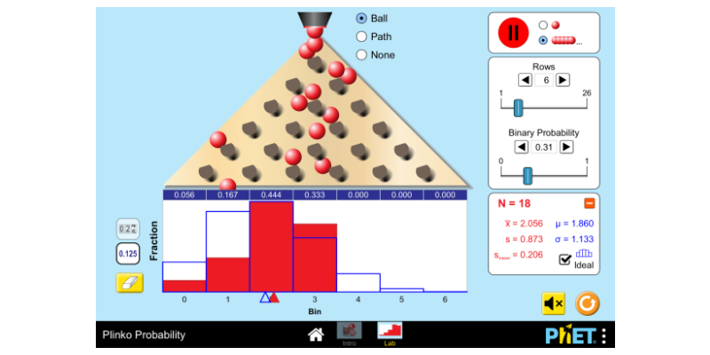 Plinko Probability - Probability | Statistics | Histograms - PhET Interactive Simulations